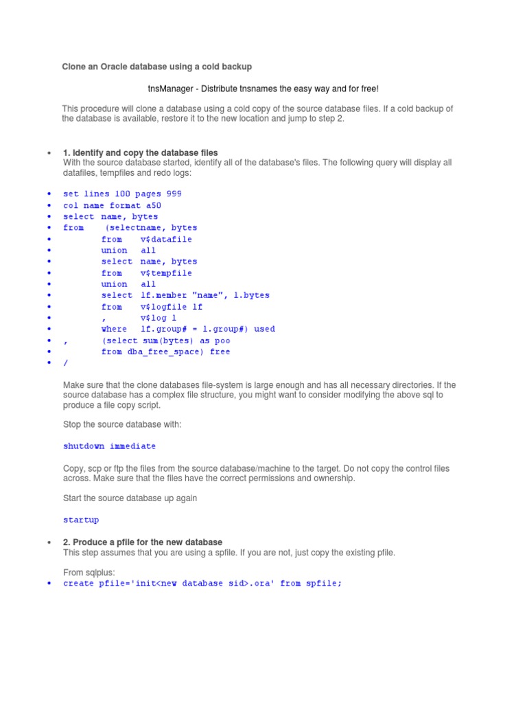 Clone An Oracle Database Using A Cold Backup | PDF | Computer File | Backup