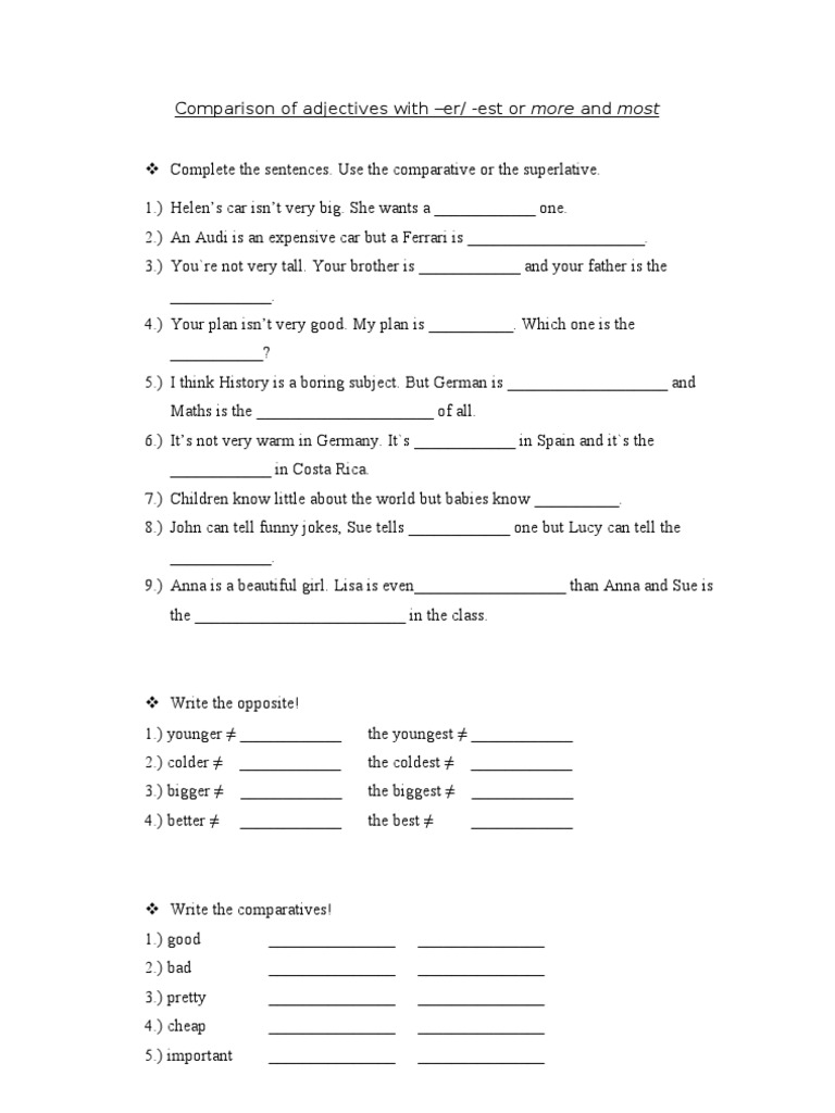 Comparison of Adjectives With - Er - Est or More and Most | PDF ...