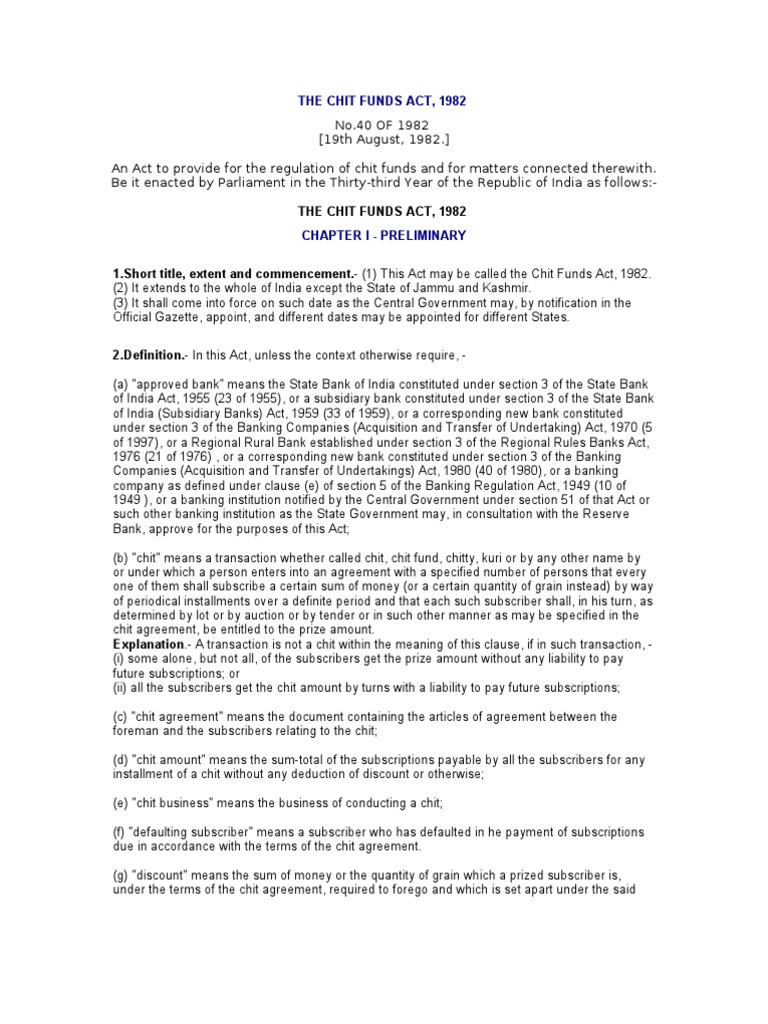 The Chit Funds Act | PDF