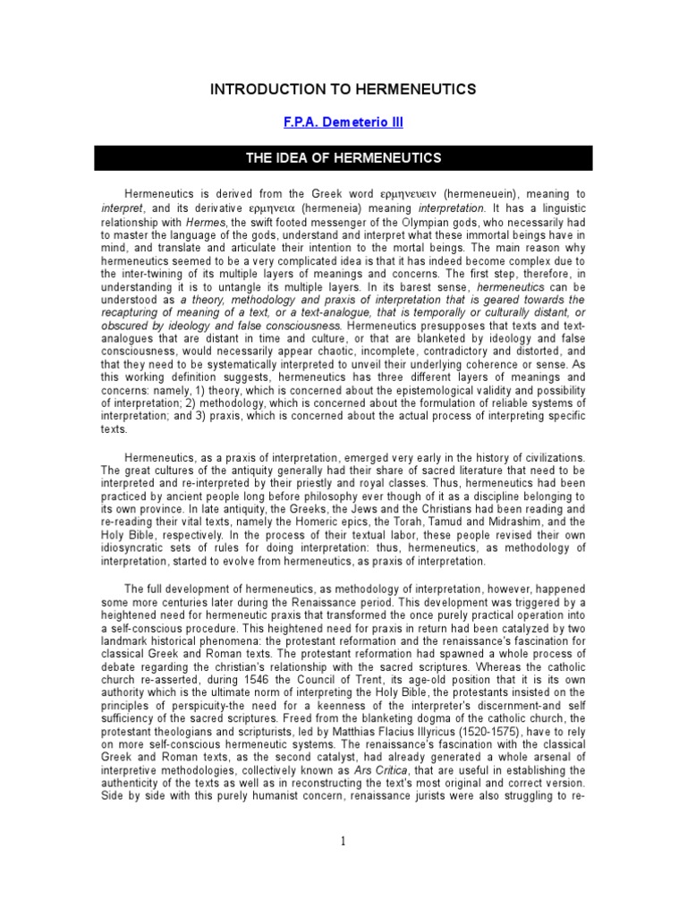 Introduction To Hermeneutics | PDF | Hermeneutics | Phenomenology ...