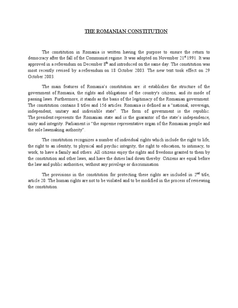 The Romanian Constitution | PDF