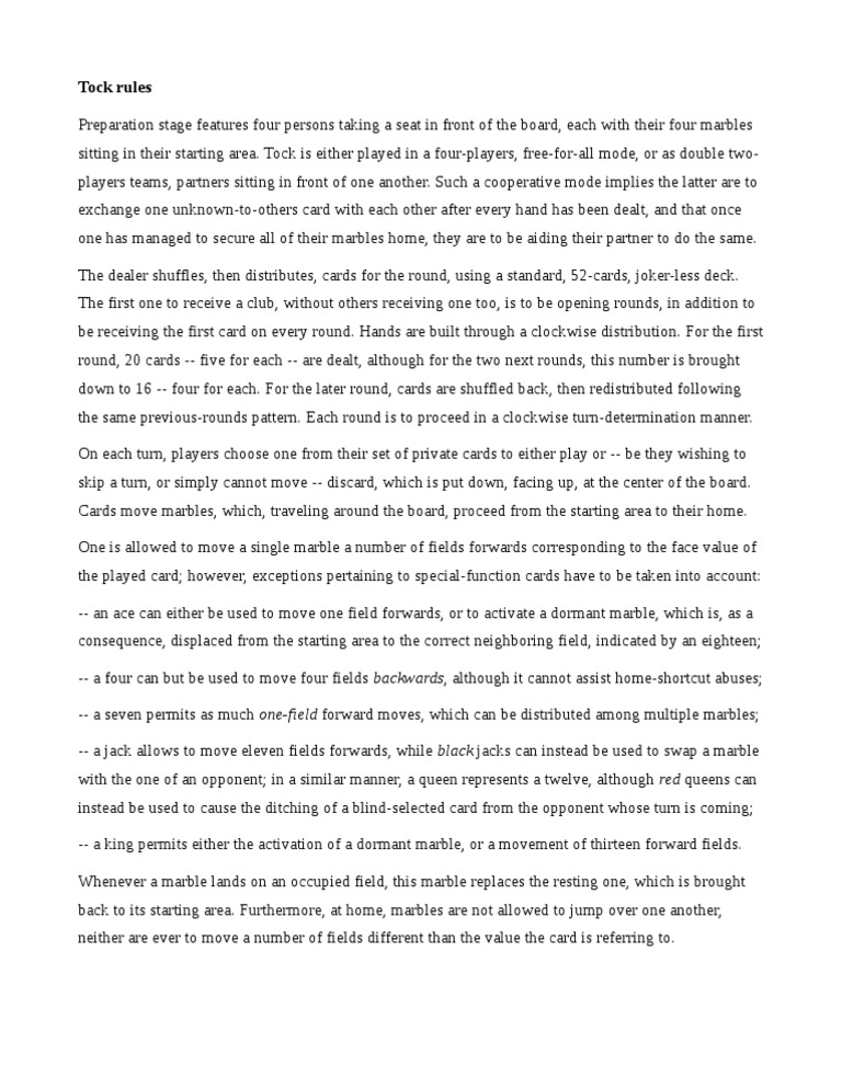 Tock Rules | Download Free PDF | Leisure Activities | Consumer Goods