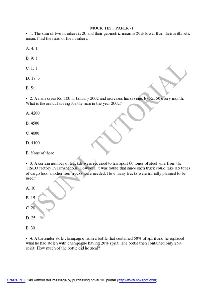 Analysis of a Mock Test Paper Containing 20 Questions Covering Diverse ...