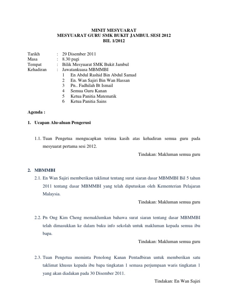 Minit Mesyuarat Mbmmbi | PDF