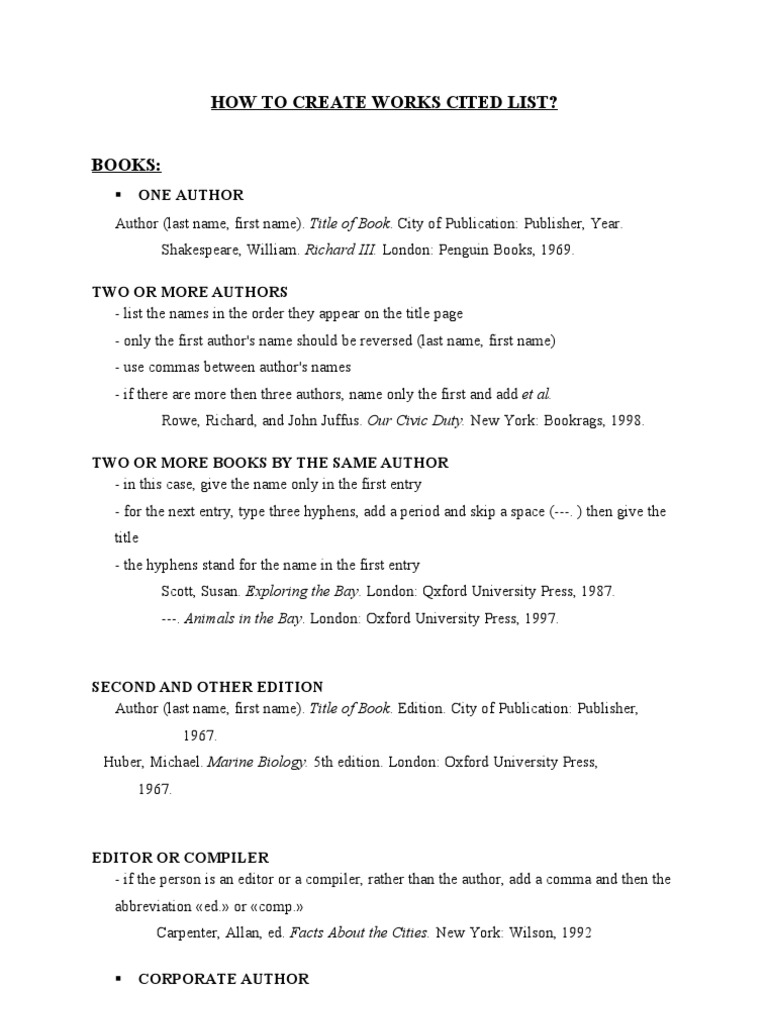 How To Create Works Cited List?: One Author | PDF | Publishing
