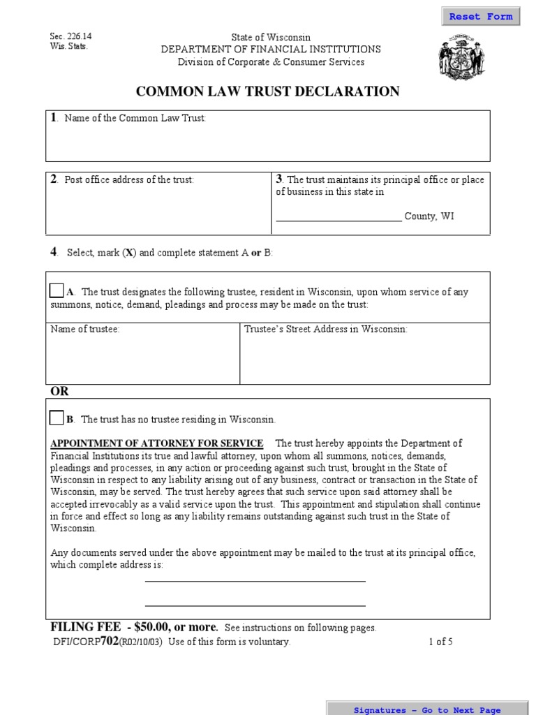 Common Law Trust Declaration Form 702 | PDF | Service Of Process ...