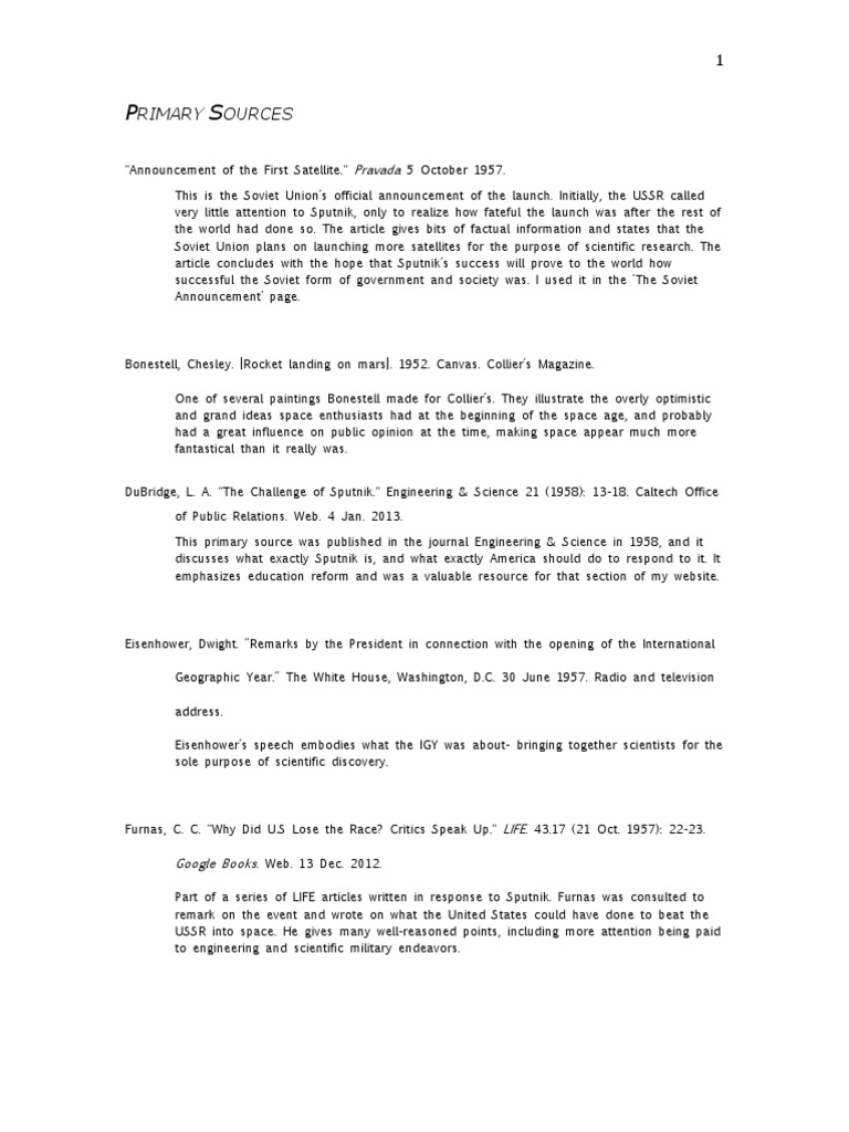 NHD Official Annotated Bibliography | PDF | Sputnik 1 | International ...