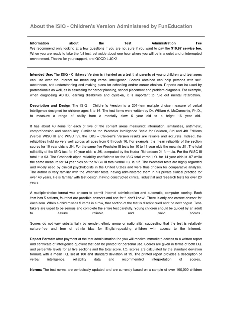 About The ISIQ | PDF | Intelligence Quotient | Intellectual Giftedness