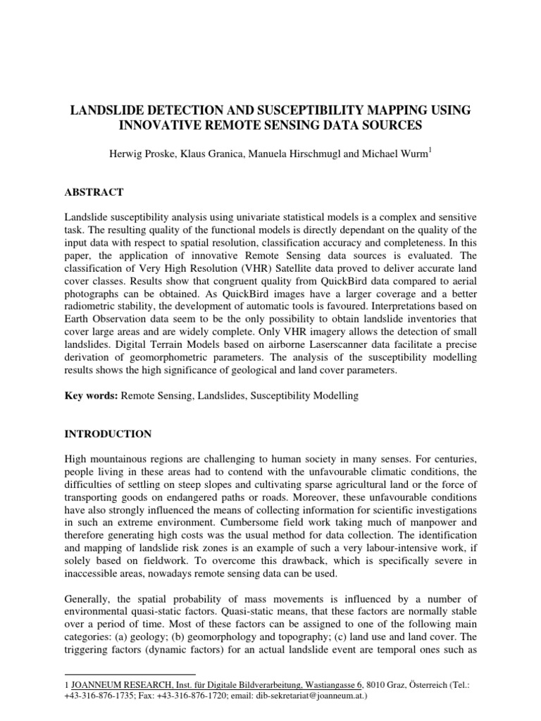 Landslide Detection and Susceptibility Mapping Using Innovative Remote Sensing Data Sources ...