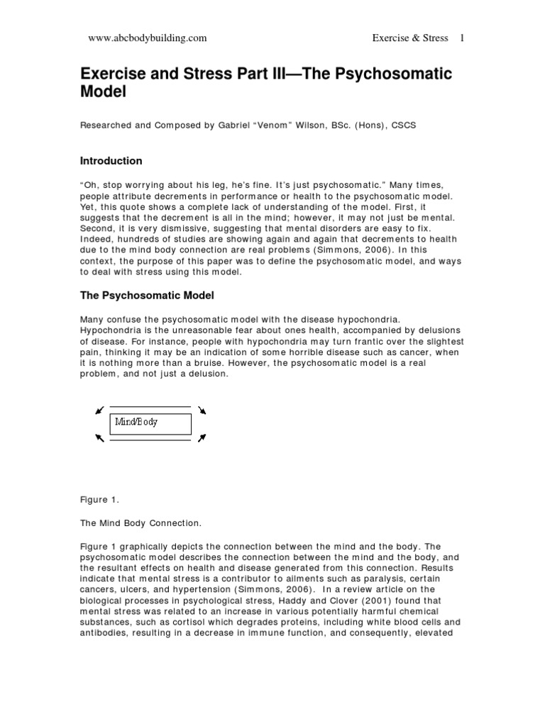 Exercise and Stress Part III-The Psychosomatic Model | PDF | Stress ...
