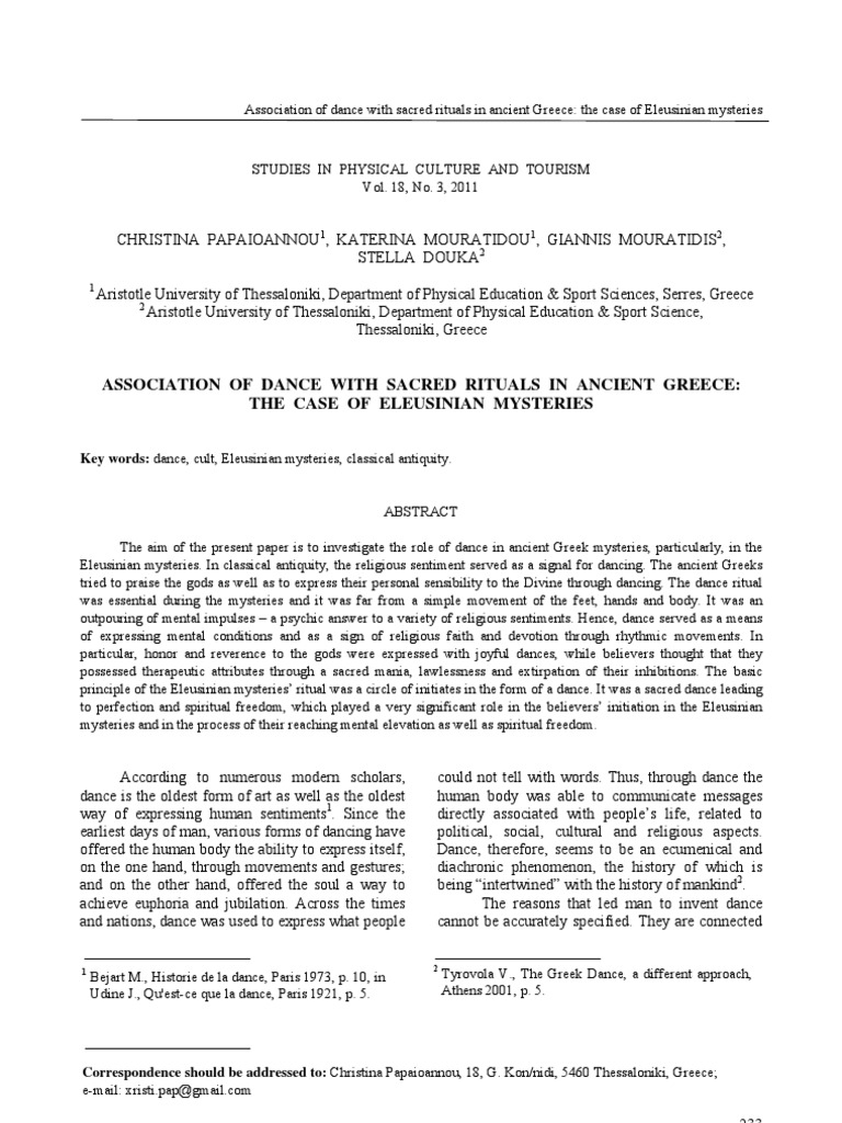 Association of Dancewith Sacred Rituals in Ancient Greece The Case of ...