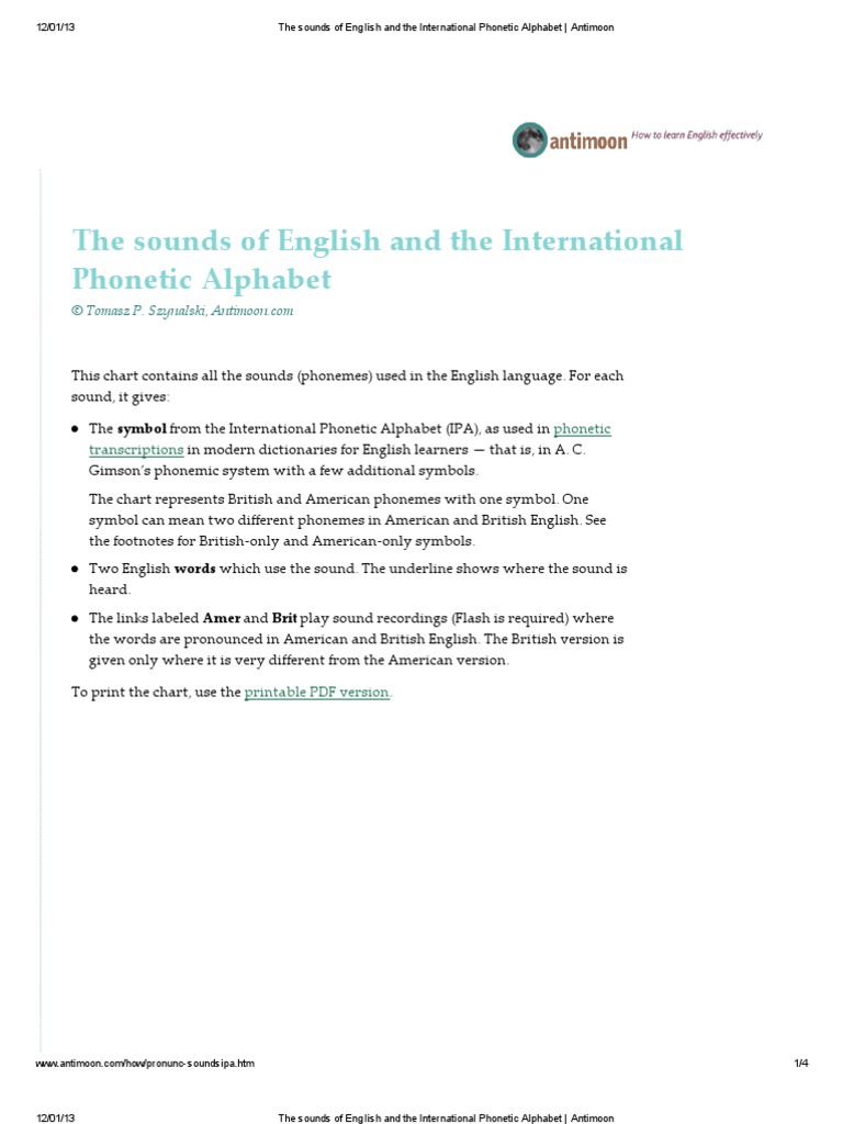 The Sounds of English and The International Phonetic Alphabet ...