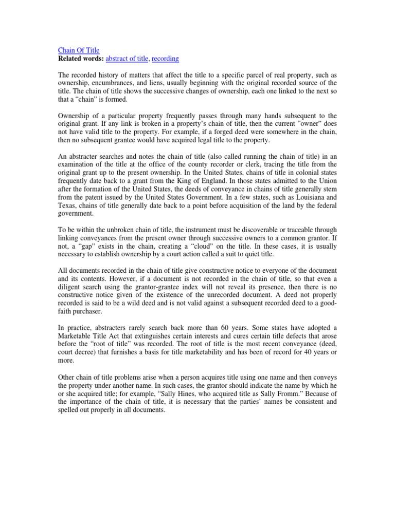 Chain of Title | PDF | Deed | Title Insurance