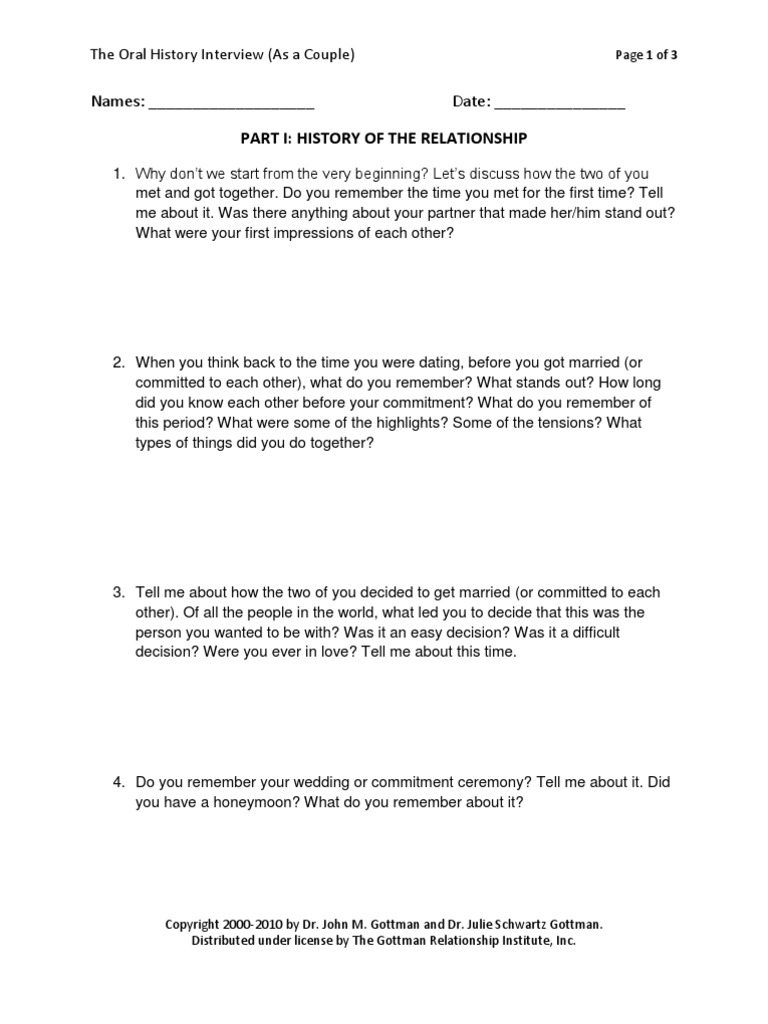 Gottman Relationship Form for Couples