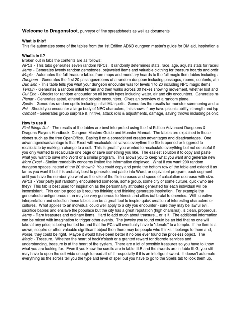 DM's Spreadsheet | PDF | Microsoft Excel | Dungeons & Dragons