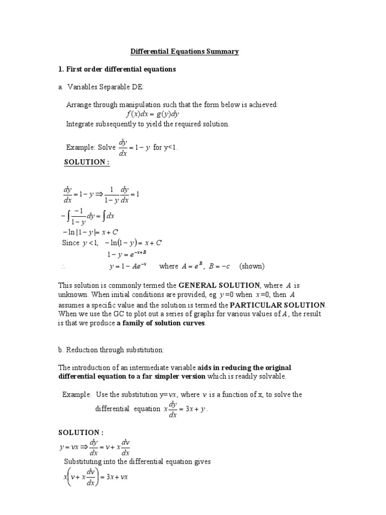 Differential Equations Summary | PDF | Ordinary Differential Equation ...