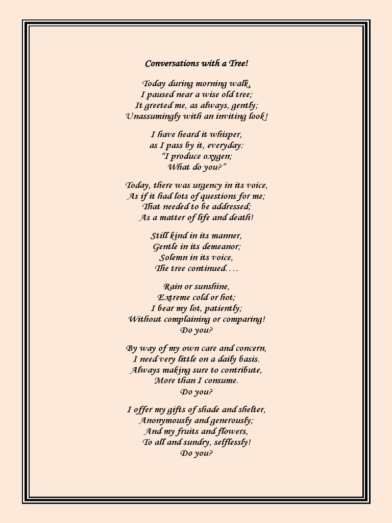 Conversations with a Tree: A Poem by Satinder Dhiman | Trees