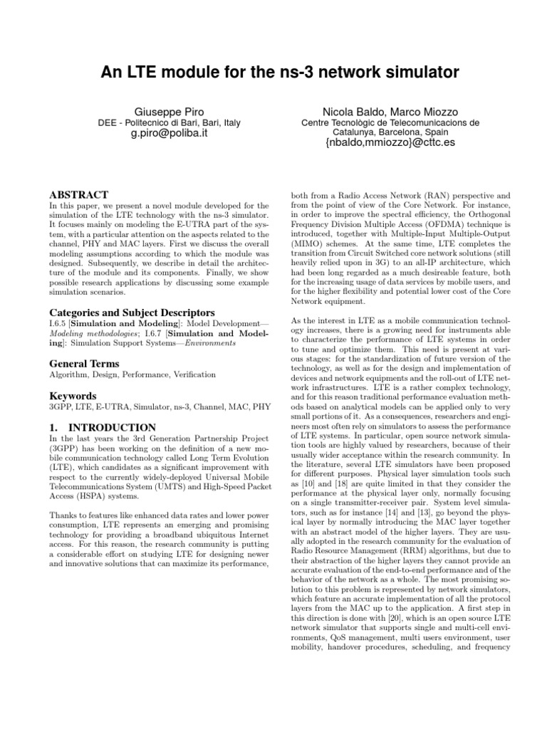 An LTE Module For The Ns-3 Network Simulator | PDF | Lte ...