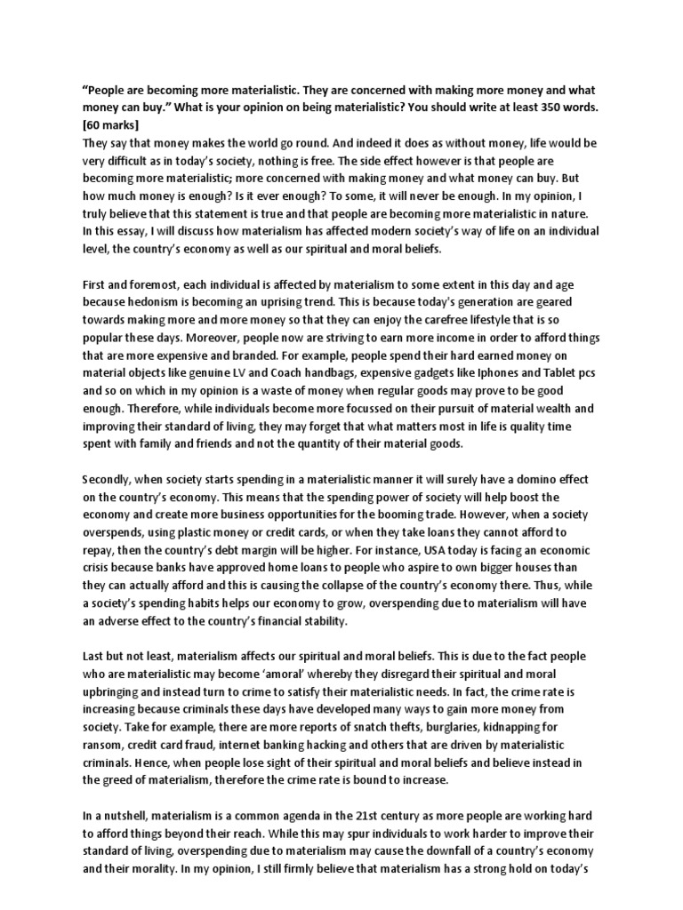 People Are Becoming More Materialistic | PDF | Higher Education | College