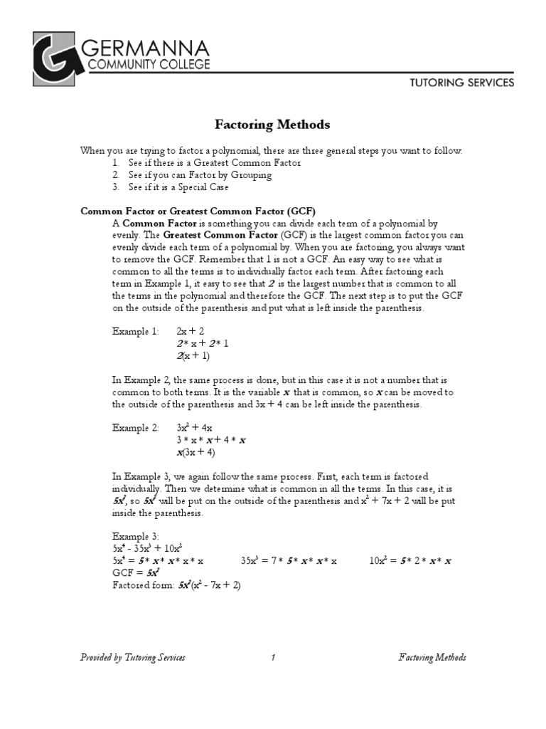 Factoring Methods | PDF | Factorization | Polynomial