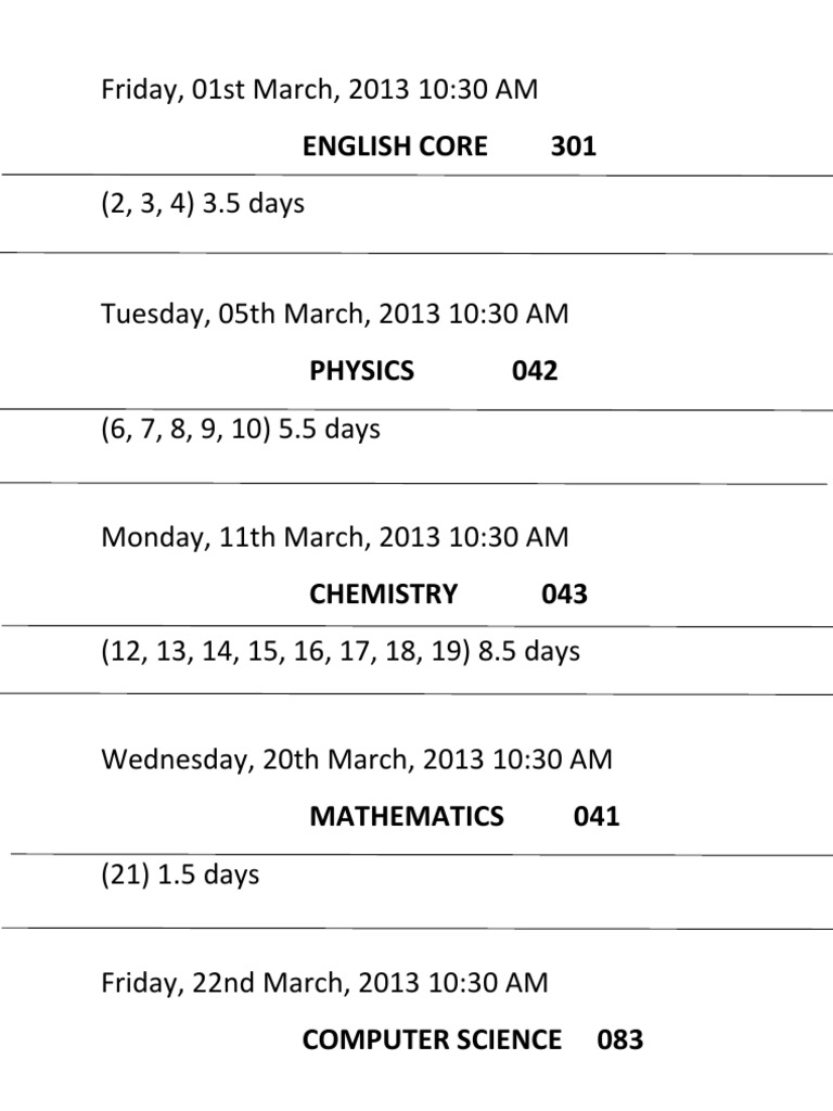 CBSE Timetable | PDF