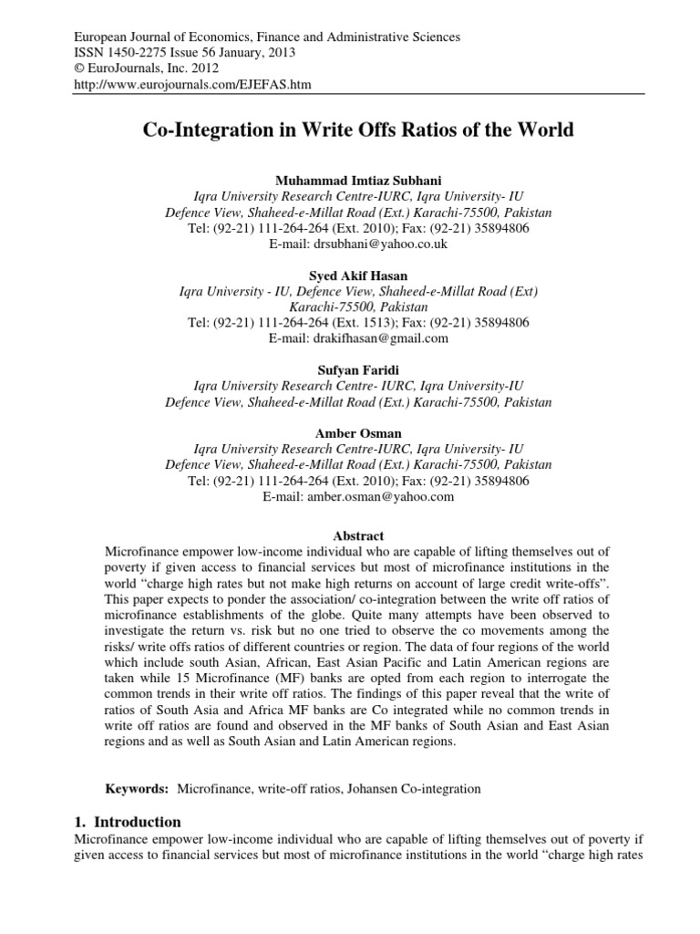 Co-Integration in Write Offs Ratios of The World: Muhammad Imtiaz ...