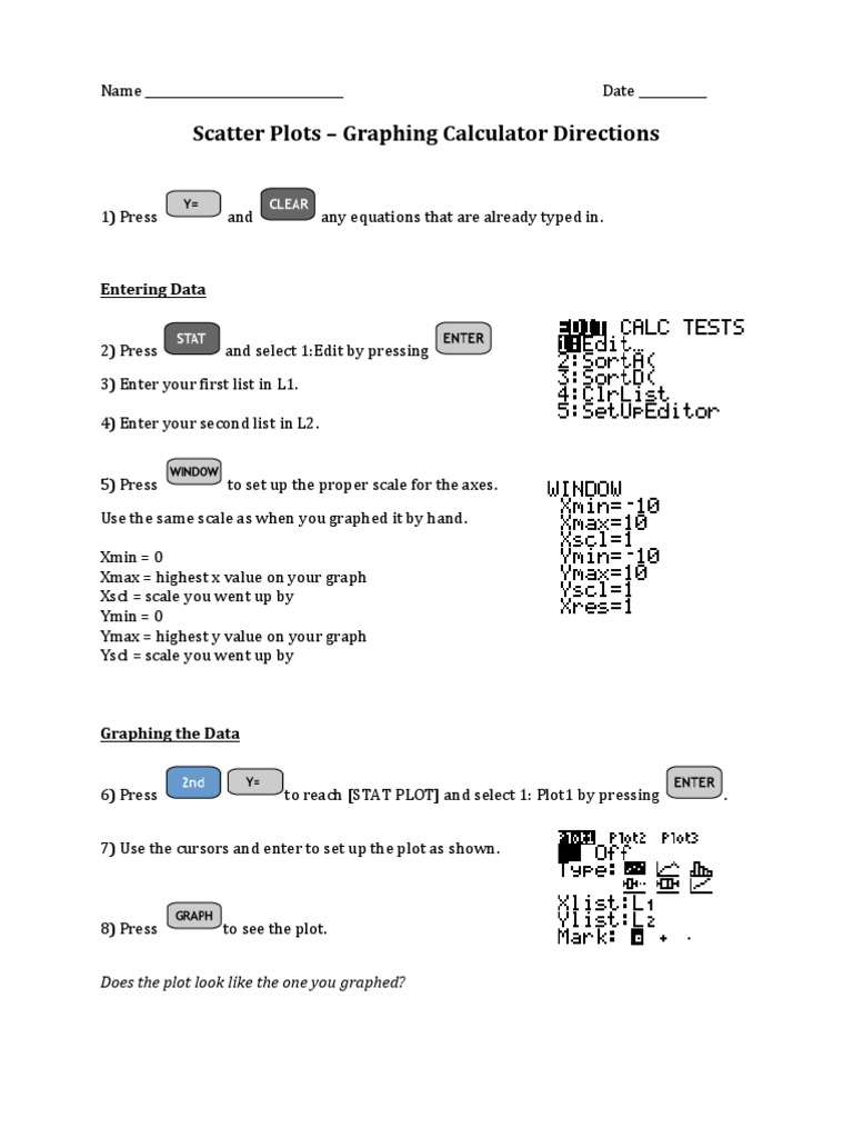 Scatter Plots - Graphing Calculator Directions | PDF