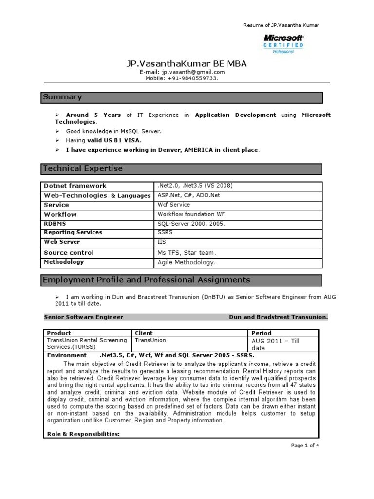 5 Vasanth Resume | PDF | Microsoft Sql Server | Information Technology ...