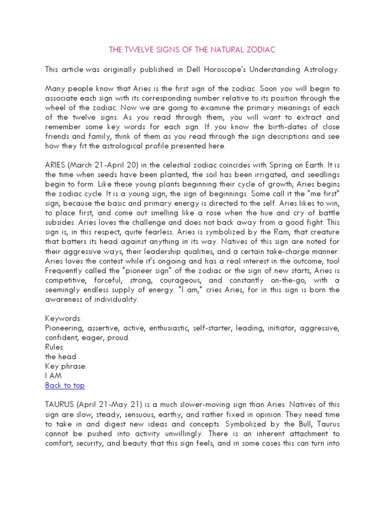 THE SIGNS OF THE NATURAL ZODIAC | PDF | Pisces (Astrology)