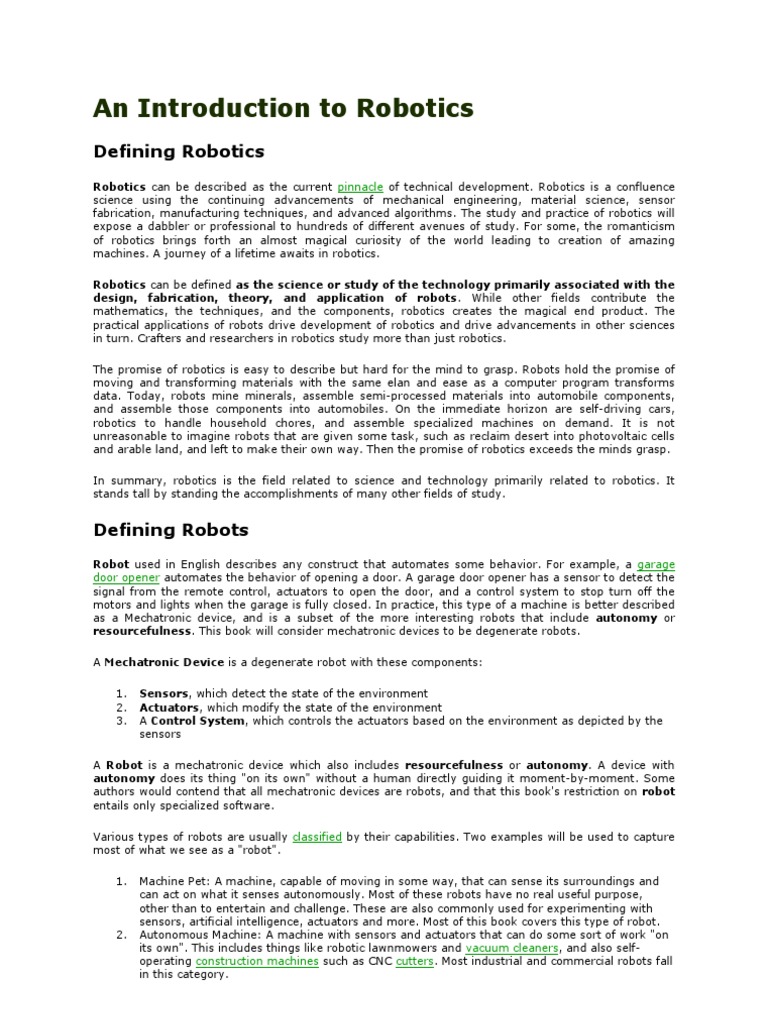 An Introduction To Robotics | PDF | Robot | Robotics