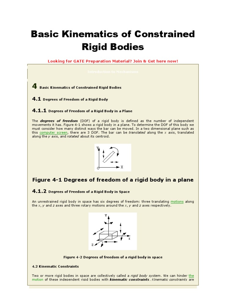 Basic Kinematics of Constrained Rigid Bodies | PDF | Kinematics ...