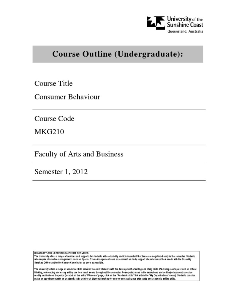 MKG210 Course Outline Sem 1 2012 | PDF | Consumer Behaviour | Test ...