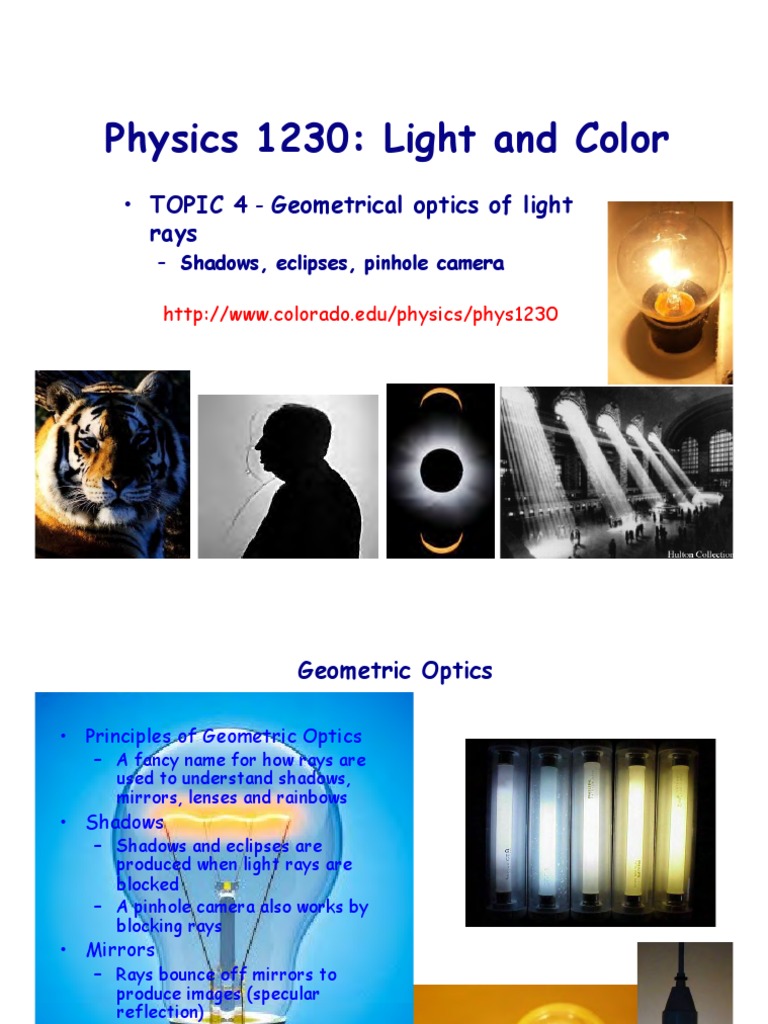 Physics 1230: Light and Color: - Topic 4 | PDF | Solar Eclipse | Shadow