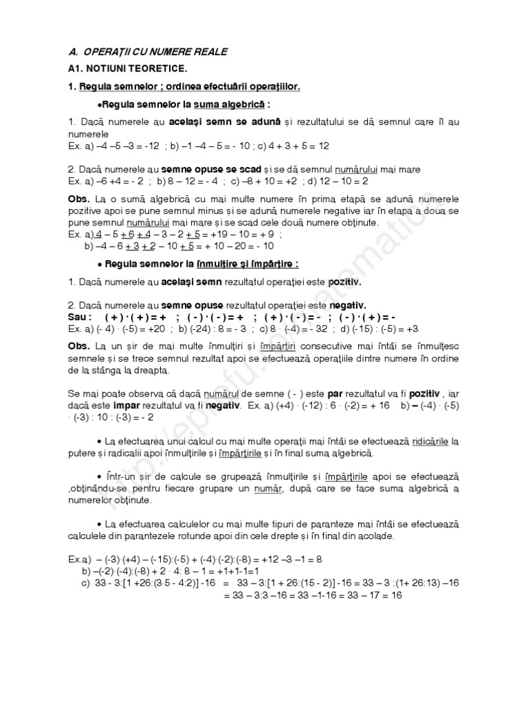 Operatii Cu Numere Reale Teorie | PDF