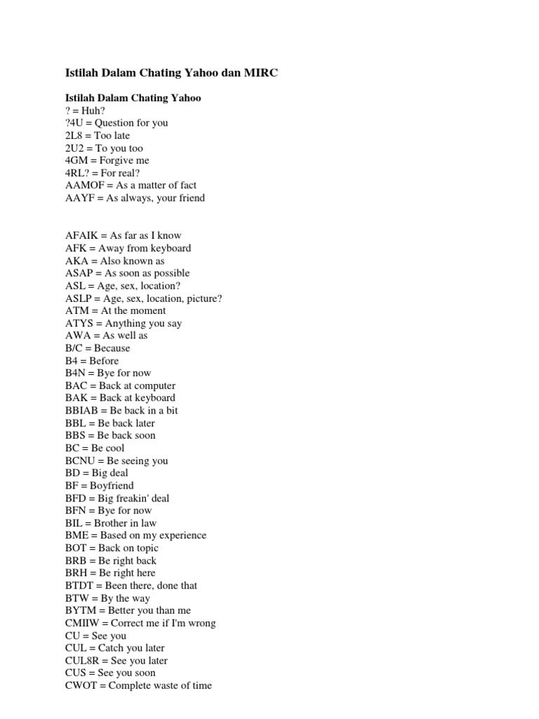 Istilah Bahasa Dalam MIRC | PDF | Internet Relay Chat | Internet Protocols