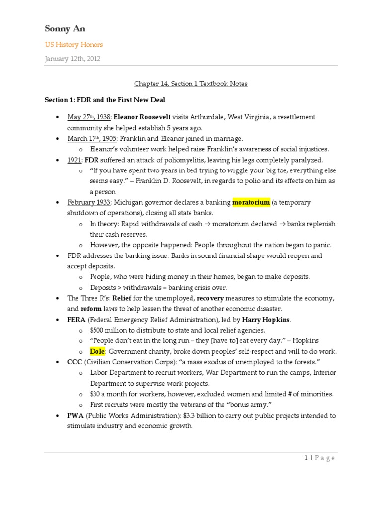 Chapter 14, Section 1 Textbook Notes | PDF | Franklin D. Roosevelt ...