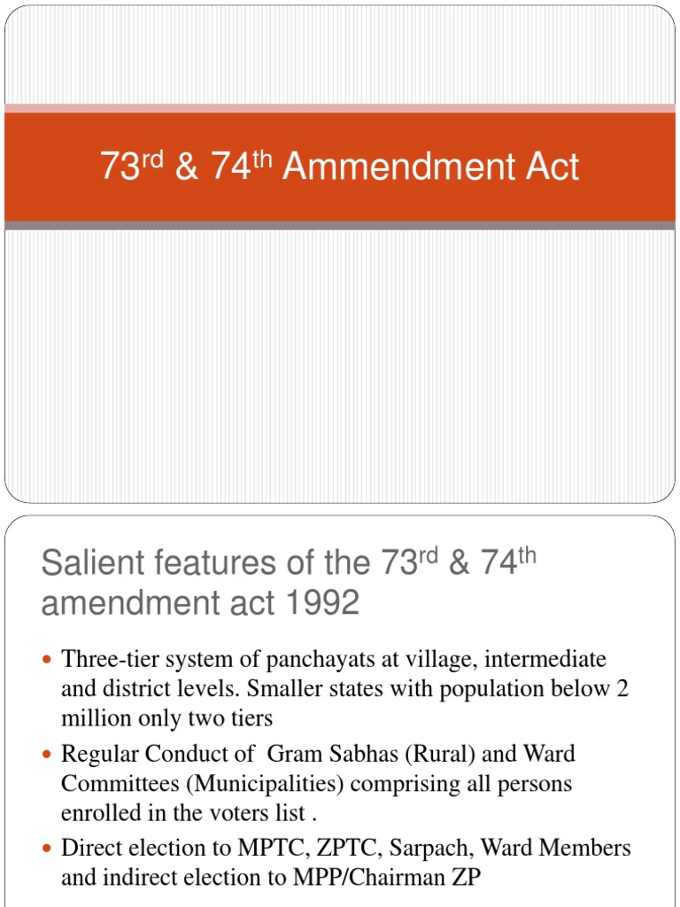 73rd & 74th Ammendment Act | PDF | Government | Politics Of India