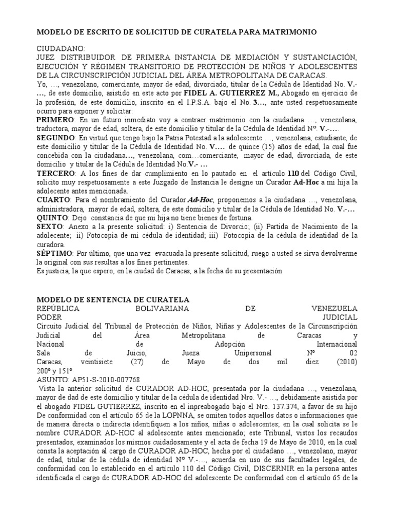 Modelo de Escrito de Curatela