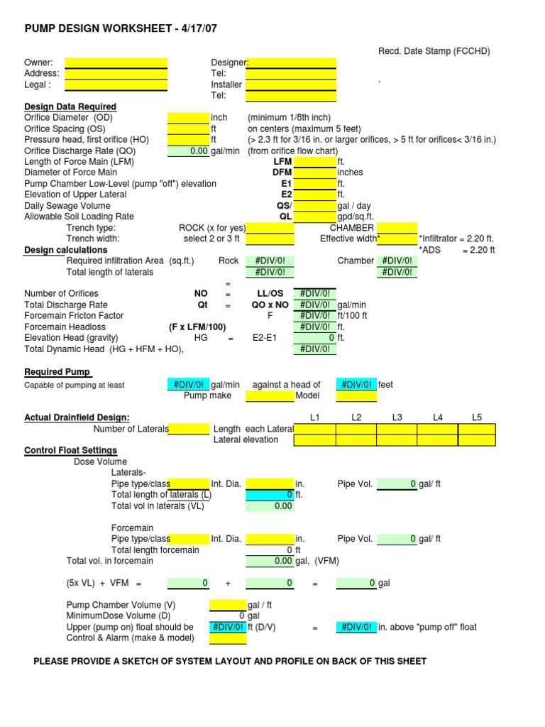 Pump Design Worksheet Overview | PDF