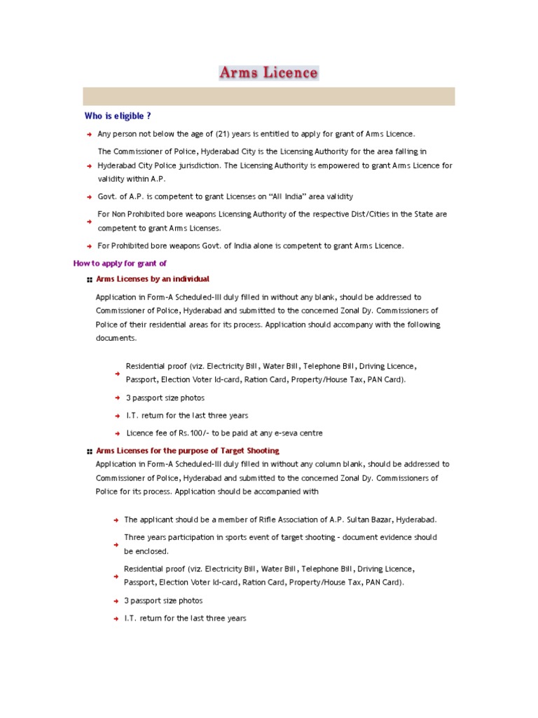 Arms License | PDF | License | Identity Document