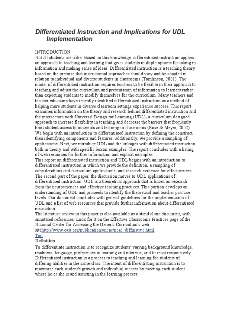 Differentiated Instruction and Implications For UDL Implementation ...