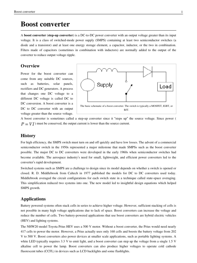 Boost Converter: The Basic Schematic of A Boost Converter. The Switch ...