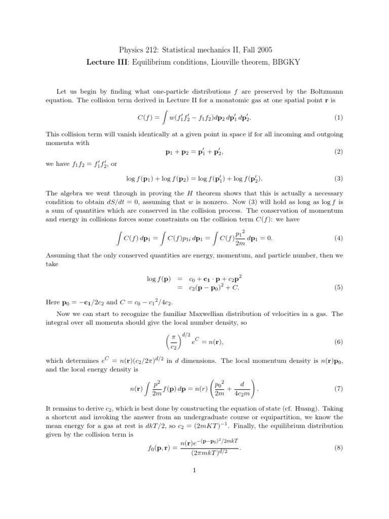 Statistical Mechanics Lecture Notes (2006), L3 | PDF | Hamiltonian ...