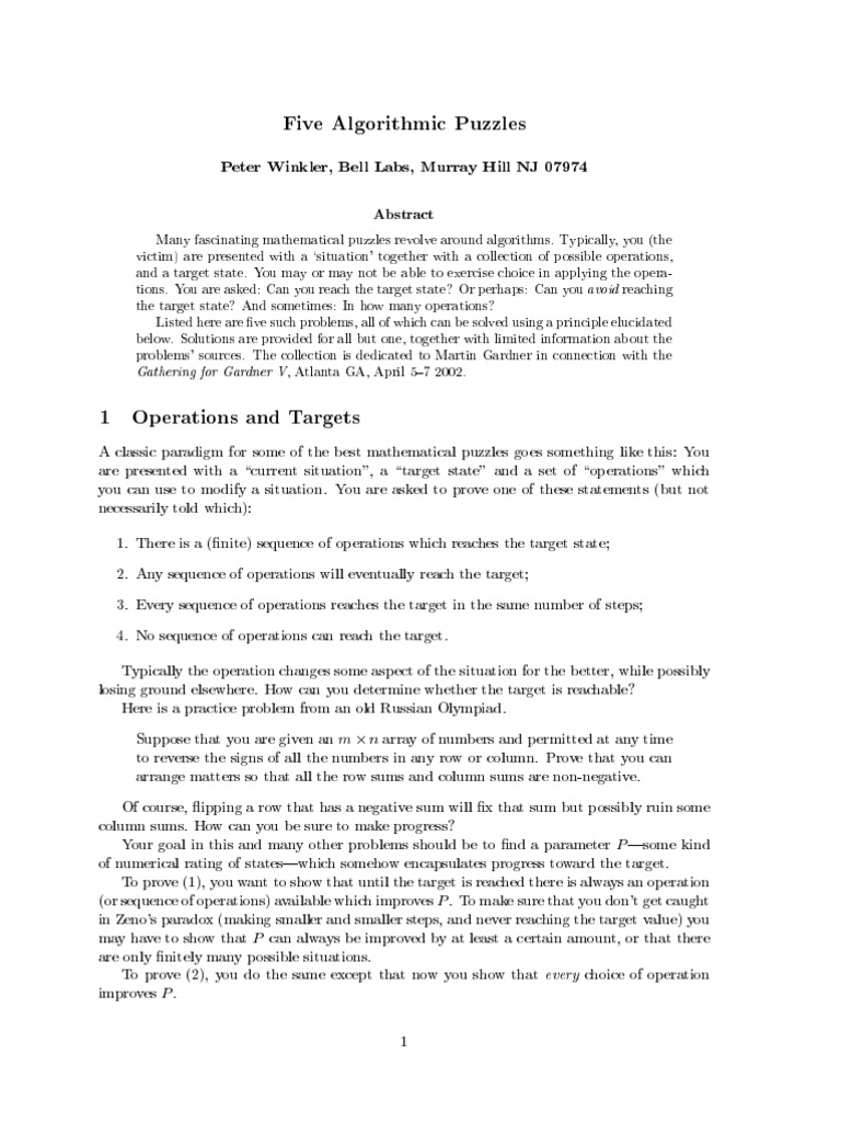 Algorithmic Puzzles | PDF