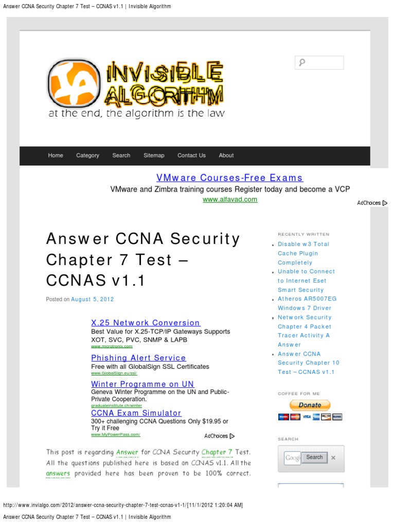 Answer CCNA Security Chapter 7 Test - CCNAS v1.1 - Invisible Algorithm ...