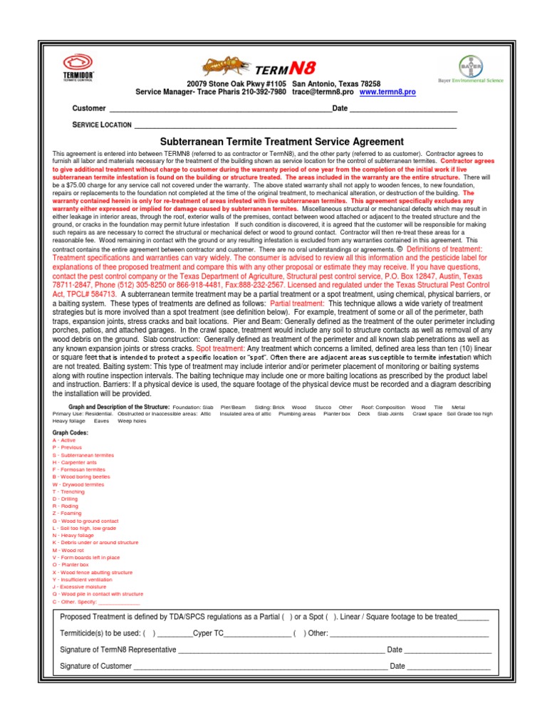 Sample Termite Treatment Agreement Template | PDF | Pest Control ...