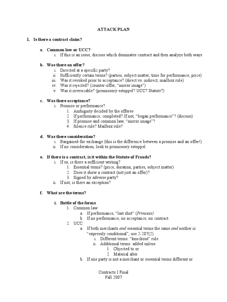 Contracts Attack Plan | PDF | Offer And Acceptance | Consideration