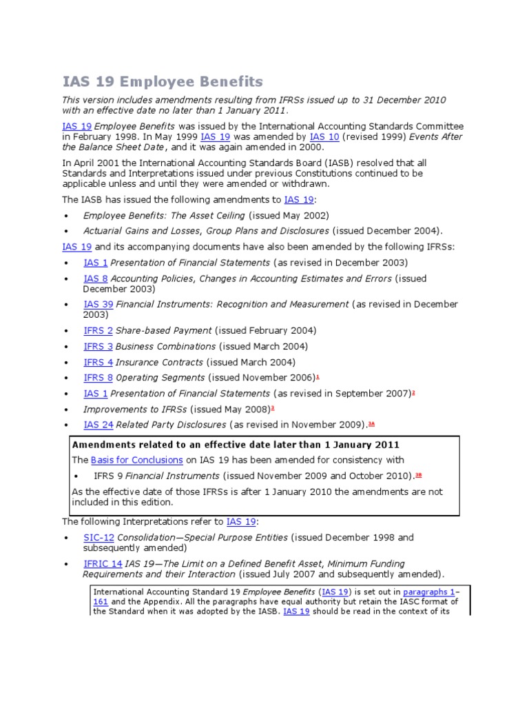 IAS 19 Employee Benefits | PDF | Defined Benefit Pension Plan ...