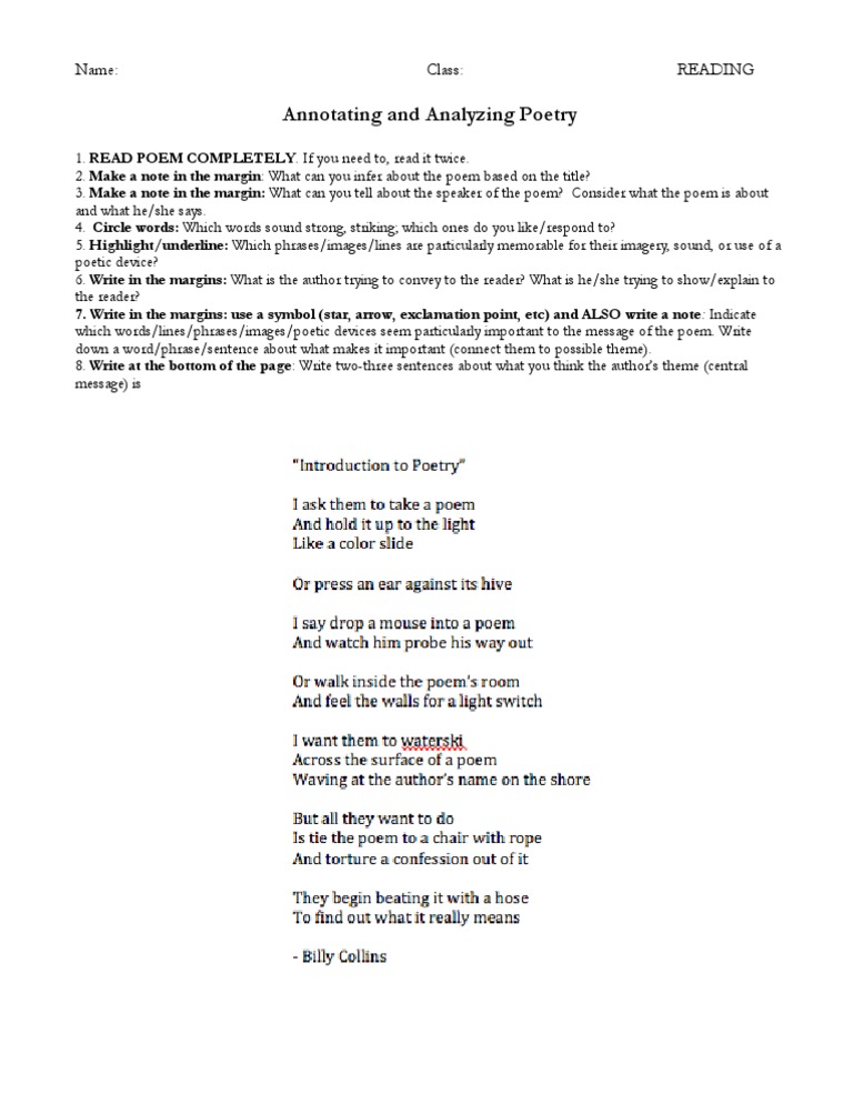 Annotating and Analyzing Poetry Guide | PDF | Foreign Language Studies ...
