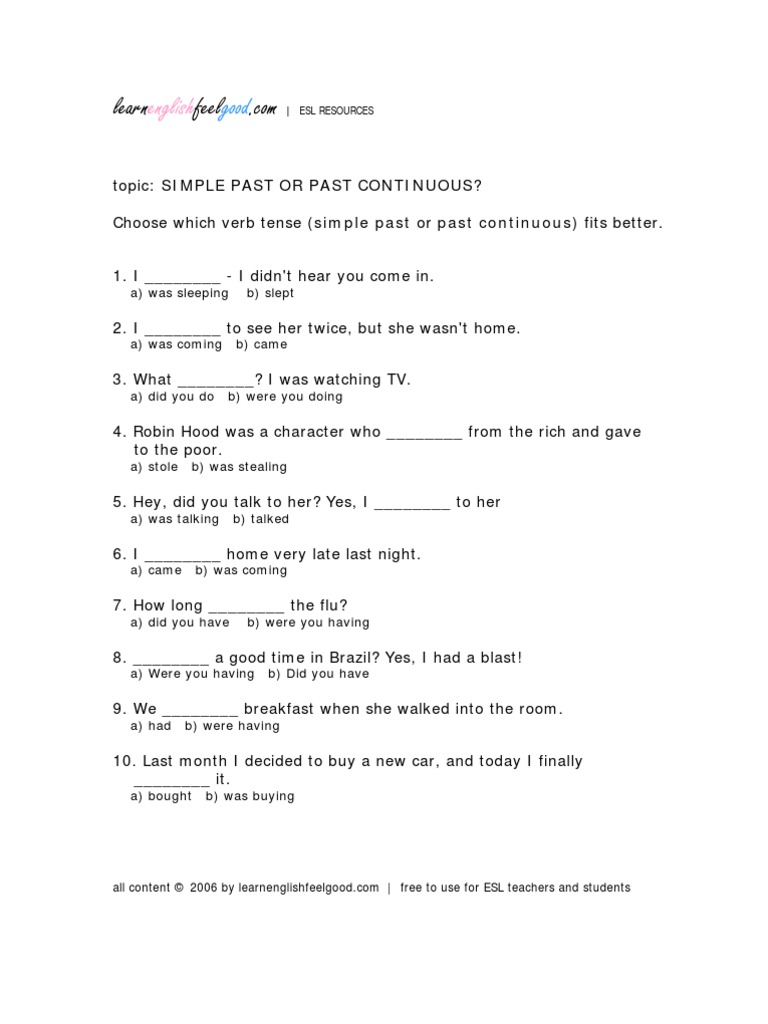 Simple Past vs. Past Continuous Quiz | PDF